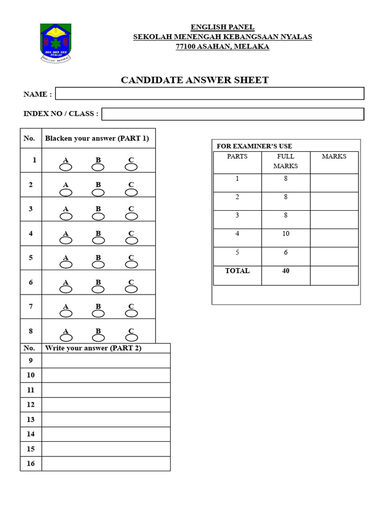 Answer Sheet | PDF