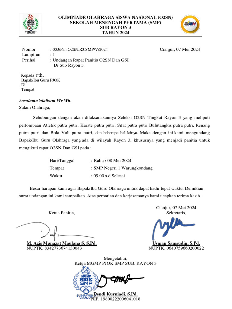 Undangan Rapat MGMP Rayon 3 | PDF