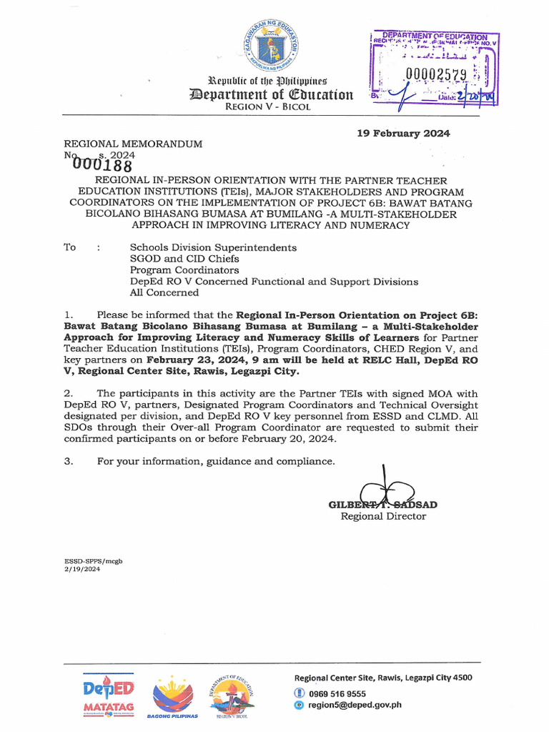 RM_188 s_2024 - Regional In-Person Orientation with the Partner TEIs, Major Stakeholders and ...