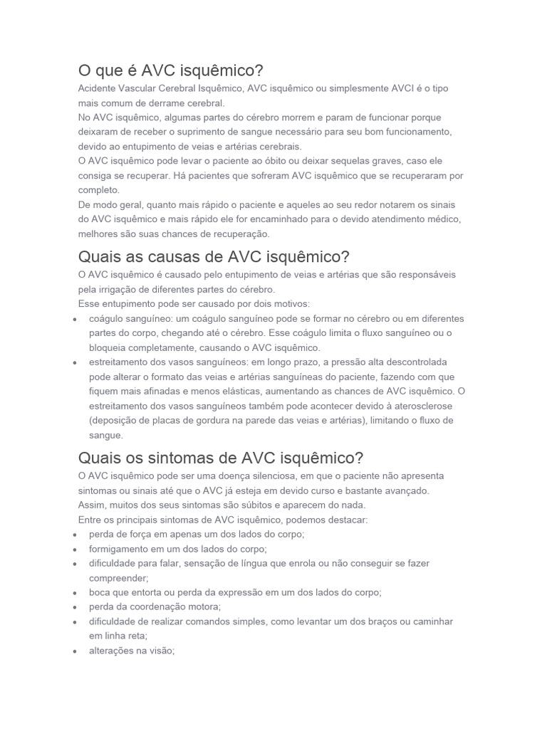 O Que É AVC Isquêmico | PDF | AVC | Isquemia
