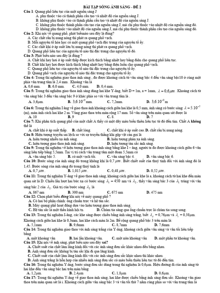 Bai Tap Song Anh Sáng-De 2-12B | PDF