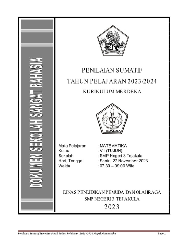 Soal MTK Sas Kelas Vii | PDF