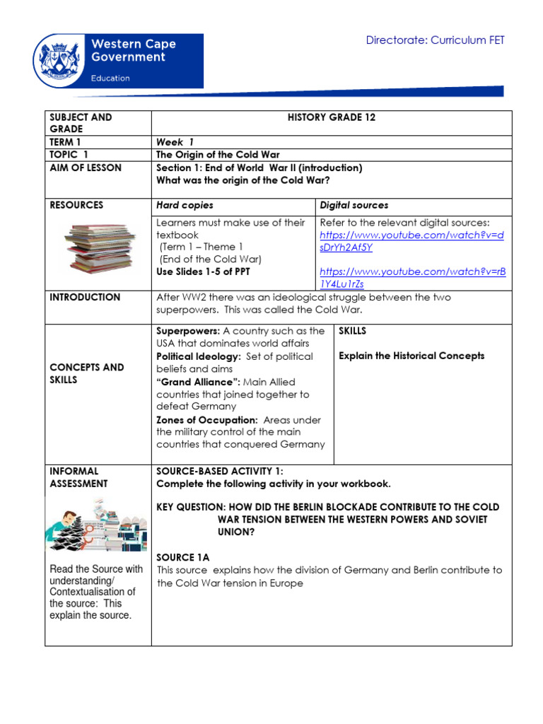History Grade 12 Term 1 Week 1 - 2021 FINAL | Download Free PDF | Cold ...