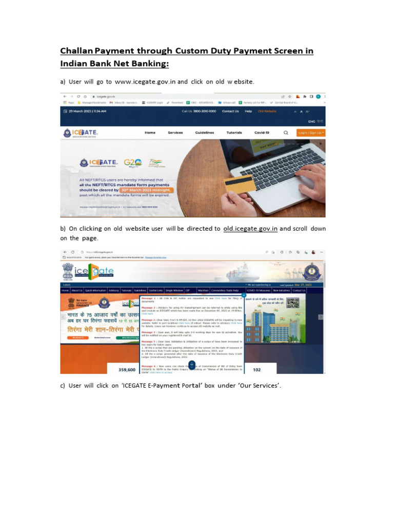 Indian Bank Custom Duty Payment Guide | PDF