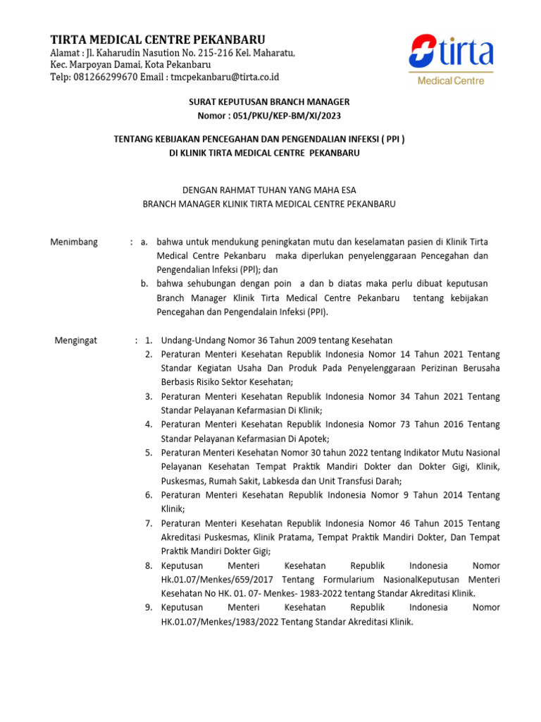 SK Kebijakan Dan Prosedur Ppi Di Klinik | PDF