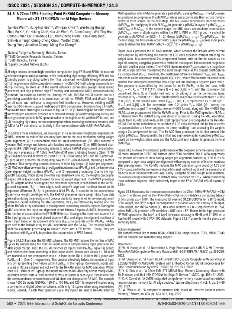 34.8 A 22nm 16Mb Floating-Point ReRAM Compute-in-Memory Macro With 31 ...
