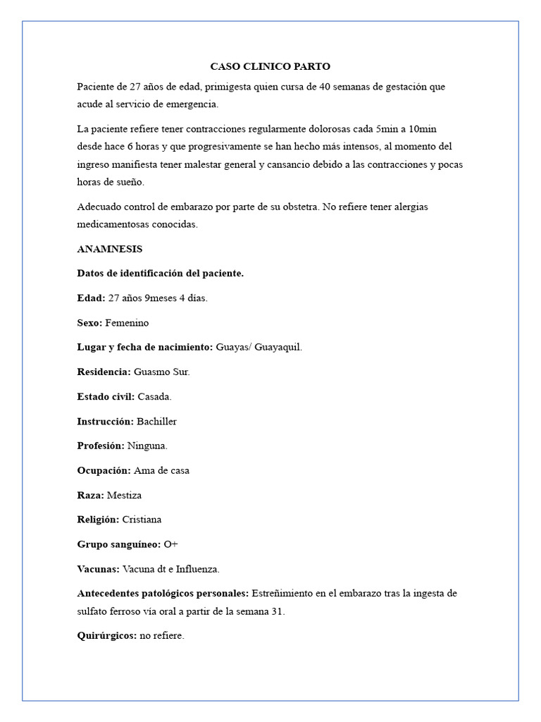 CASO CLINICO PARTO | PDF | Parto | Especialidades Medicas CASO CLINICO PARTO | PDF | Parto | Especialidades Medicas