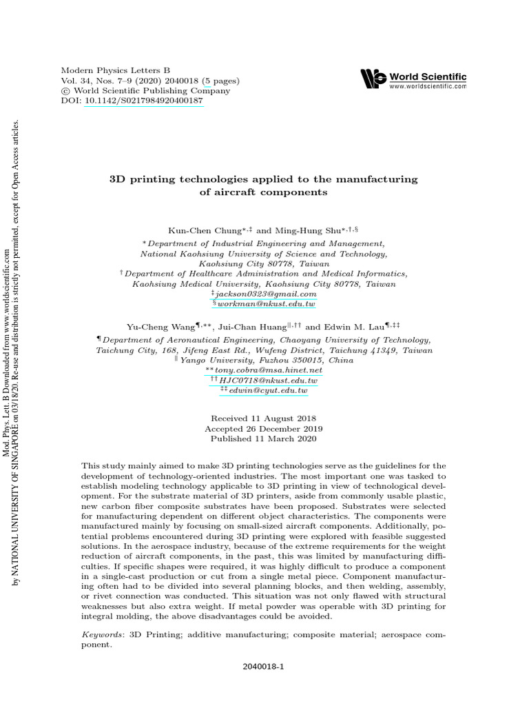 3D Printing in Aircraft Component Manufacturing | PDF | 3 D Printing ...
