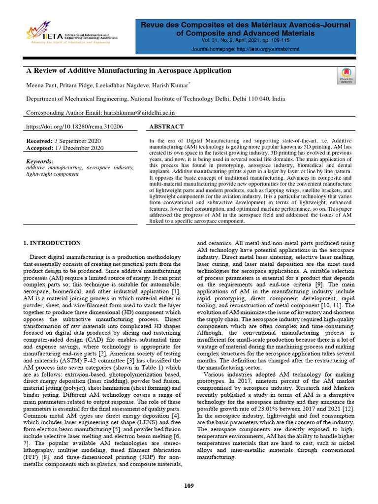 Additive Manufacturing in Aerospace Review | PDF | 3 D Printing ...