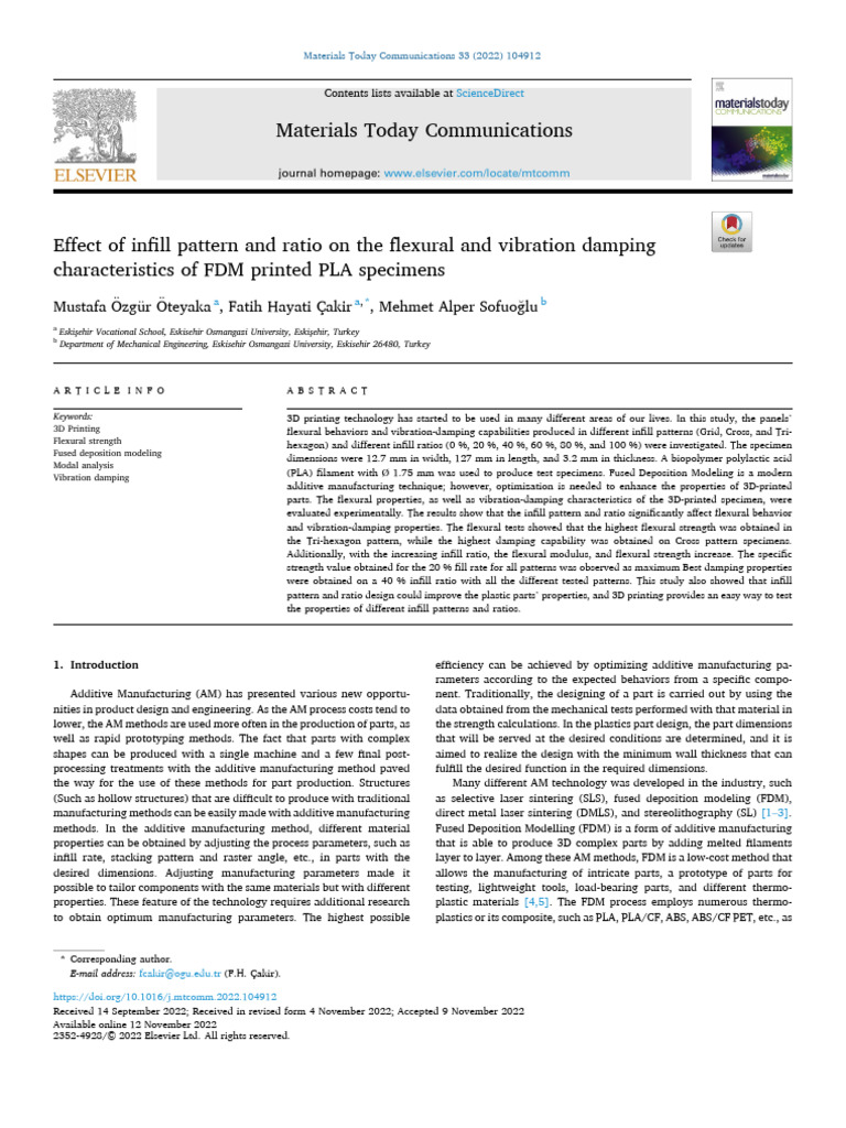 Effect of Infill Pattern and Ratio On The Flexural and Vibration ...