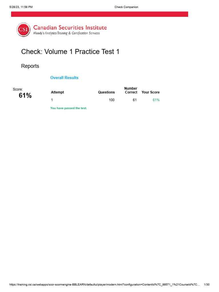 CSC Volume 1 Practice Test Results | PDF | Bonds (Finance) | Stocks