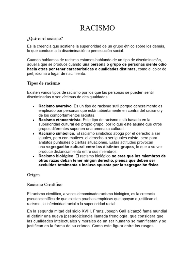 RACISMO | PDF | Racismo | Discriminación y relaciones raciales