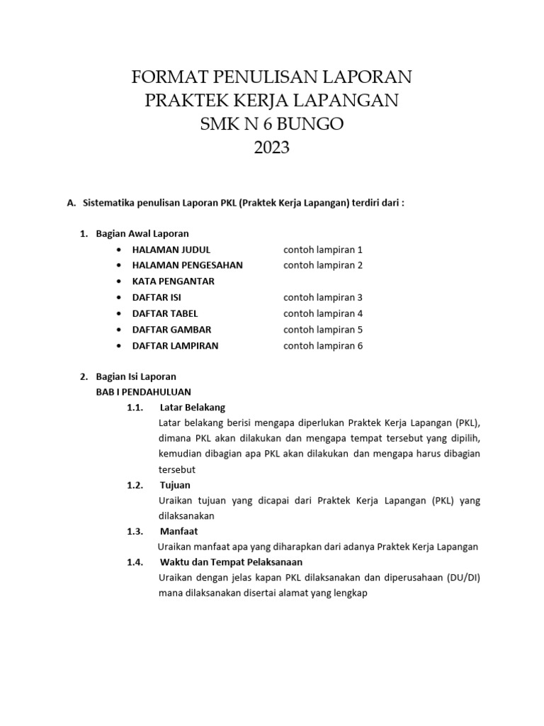 Format Penulisan Laporan Laporan PKL 2023 | PDF | Teknologi & Rekayasa