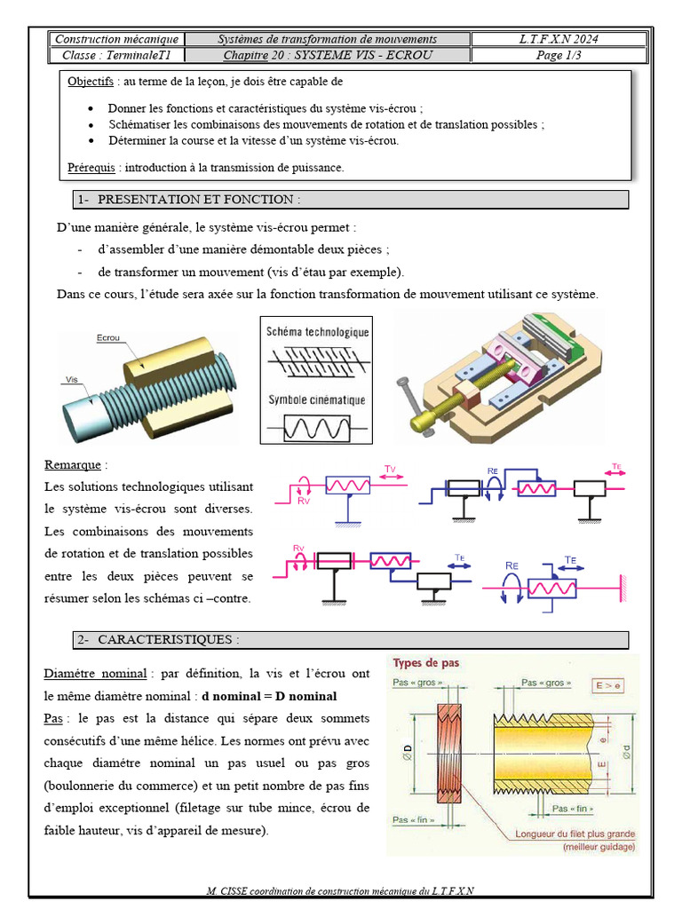 Système Vis-Écrou en Mécanique | PDF | Vis de fixation | Écrou