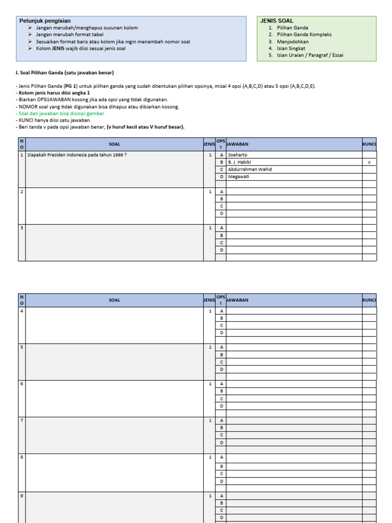 Template Soal PAT - Mapel-1 | PDF