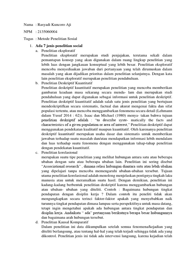 Tugas Metode Penelitian Sosial Rasyadi Kuncoro Aji | PDF