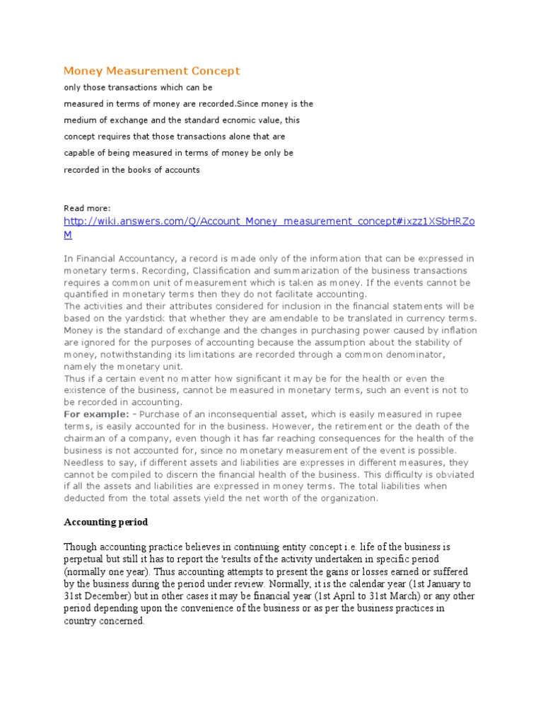 Money Measurement Concept | PDF | Debits And Credits | Value (Economics)
