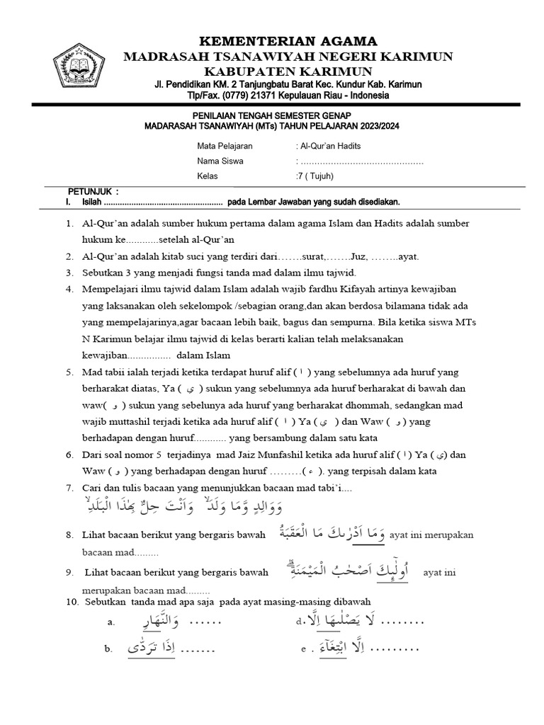 Kop Ujian Mid Semester 2023-2024 | PDF