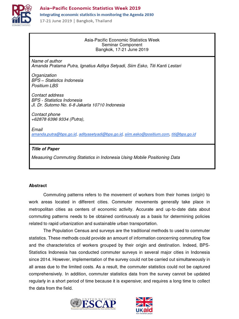 Measuring Commuting Statistics in Indonesia Using Mobile Positioning Data (2019) | PDF ...