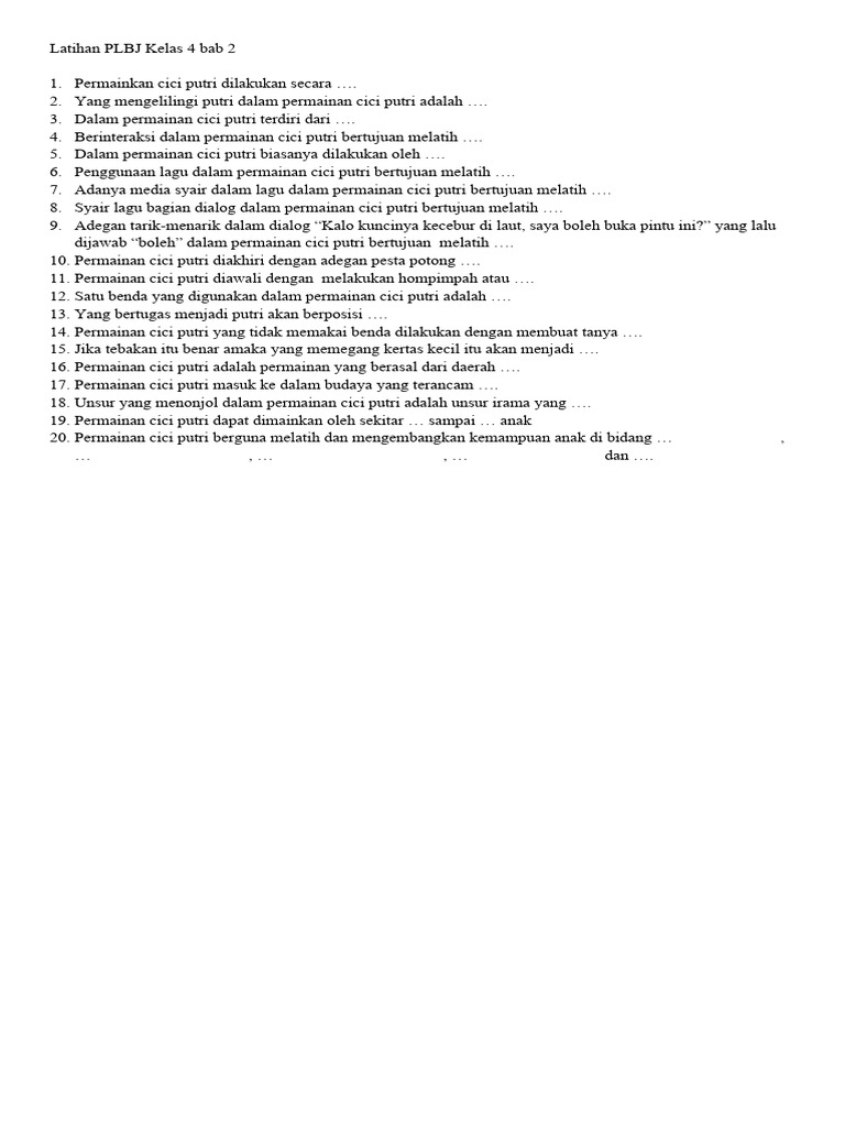 Latihan PLBJ Kelas 4 Bab 2 | PDF | Seni