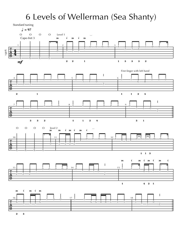 6 levels of Wellerman (Sea Shanty) - Fingerstyle | PDF | Music ...