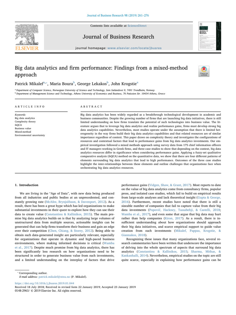 Big data analytics and firm performance Findings from a mixed-method approach | PDF | Analytics ...