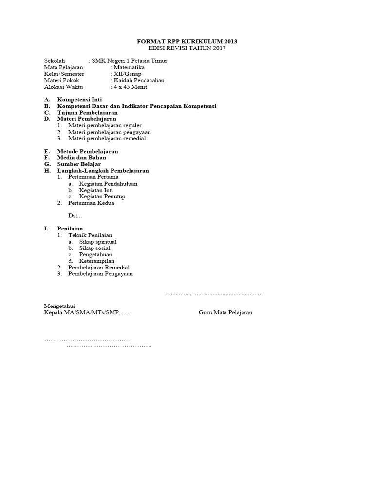 Contoh Format RPP | PDF