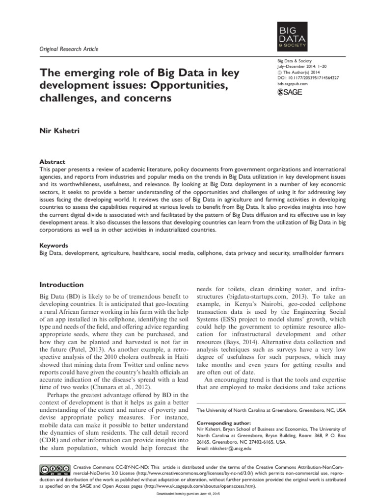 The Emerging Role of Big Data in Key Development Issues Opportunities, Challenges, and Concerns ...
