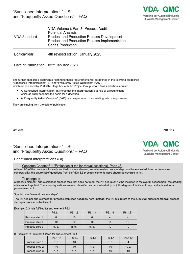 VDA 6.3:2023 Interpretations & FAQs | PDF | Faq