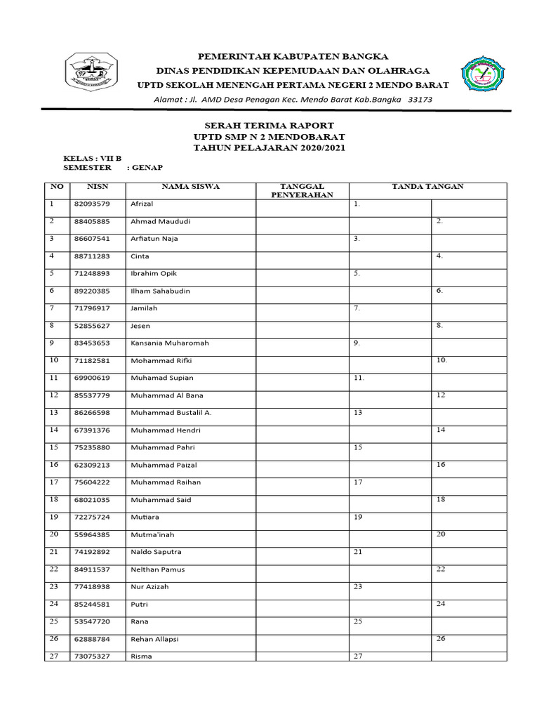 Tanda Terima Raport | PDF