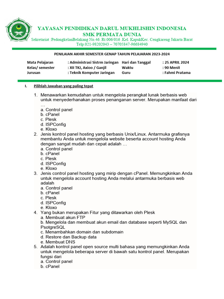 Soal Pas Genap ASJ 24 | PDF