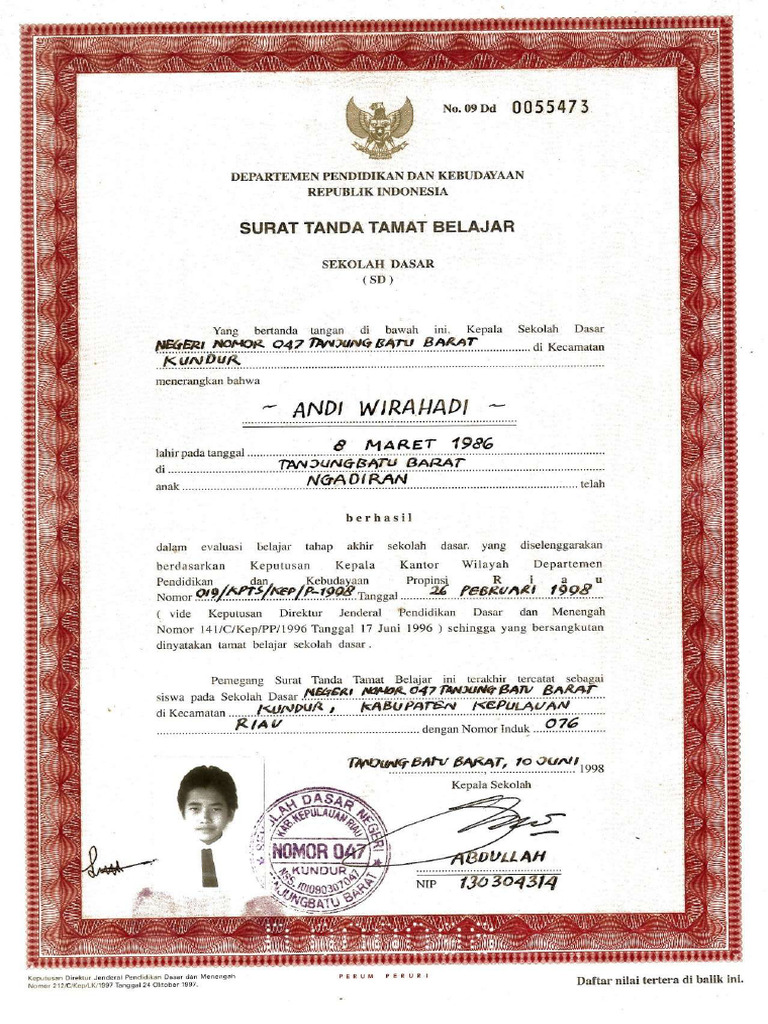 Ijazah SD Andi.w | PDF
