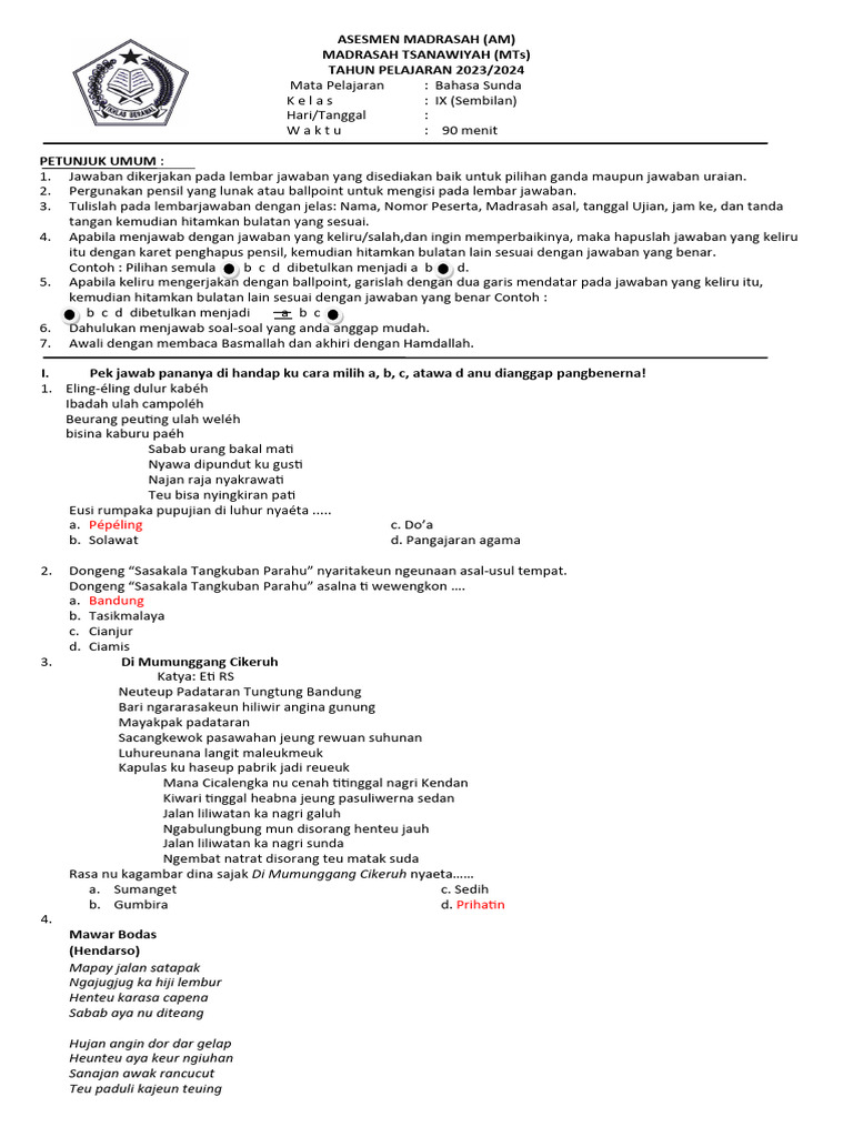 MTs Soal USBN Sunda 2224 | PDF