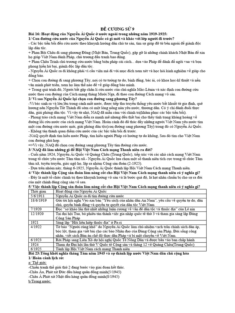 ĐỀ CƯƠNG SỬ 9 giữa HKII | PDF