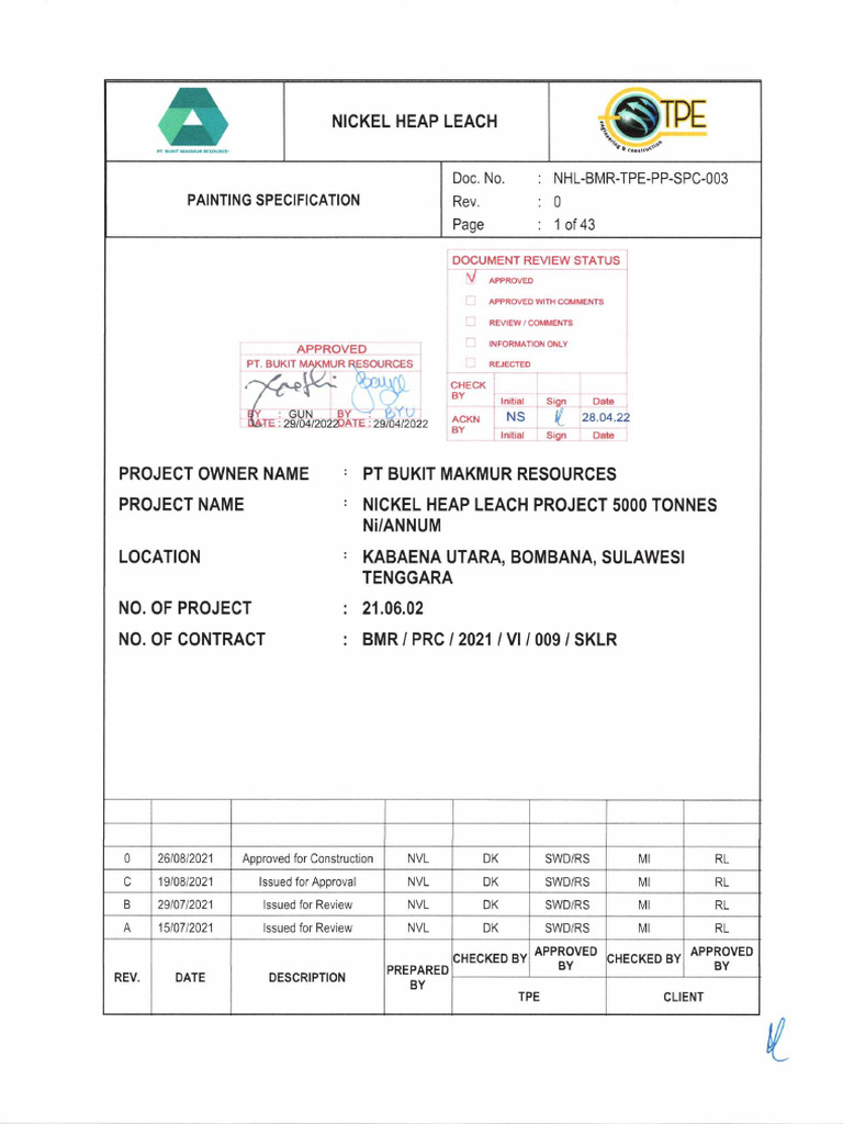NHL-BMR-TPE-PP-SPC-003 - Rev.0 Painting Specification (AP) | PDF