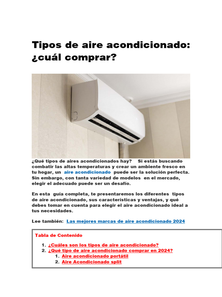 Tipos de aire acondicionado | PDF | Aire acondicionado | Uso eficiente ...