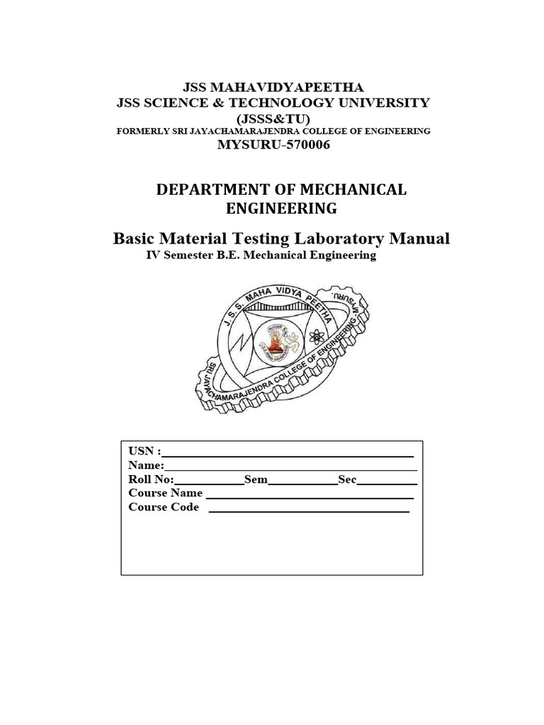 Basic Material Testing Laboratory Manual | PDF | Deformation ...