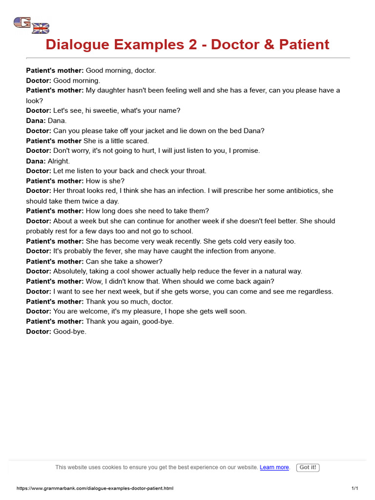 Dialogue Examples 2 - Doctor _ Patient | PDF