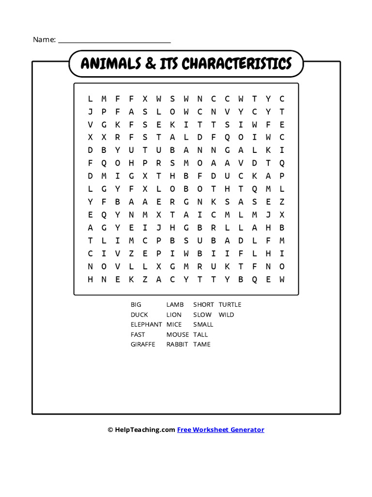 Animal Characteristics Worksheet | PDF