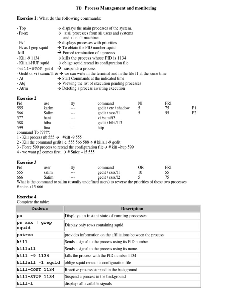 TD2 Process Managment - ANS | PDF | System Software | Operating System Technology