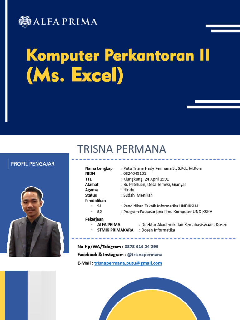 Profil Pengajar Excel: Putu Trisna | PDF