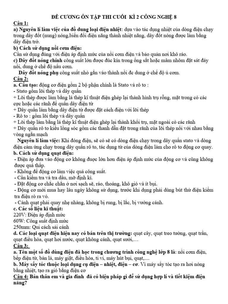ĐỀ CƯƠNG CUỐI KÌ HK2 CN8 CÓ ĐÁP ÁN 2023 | PDF