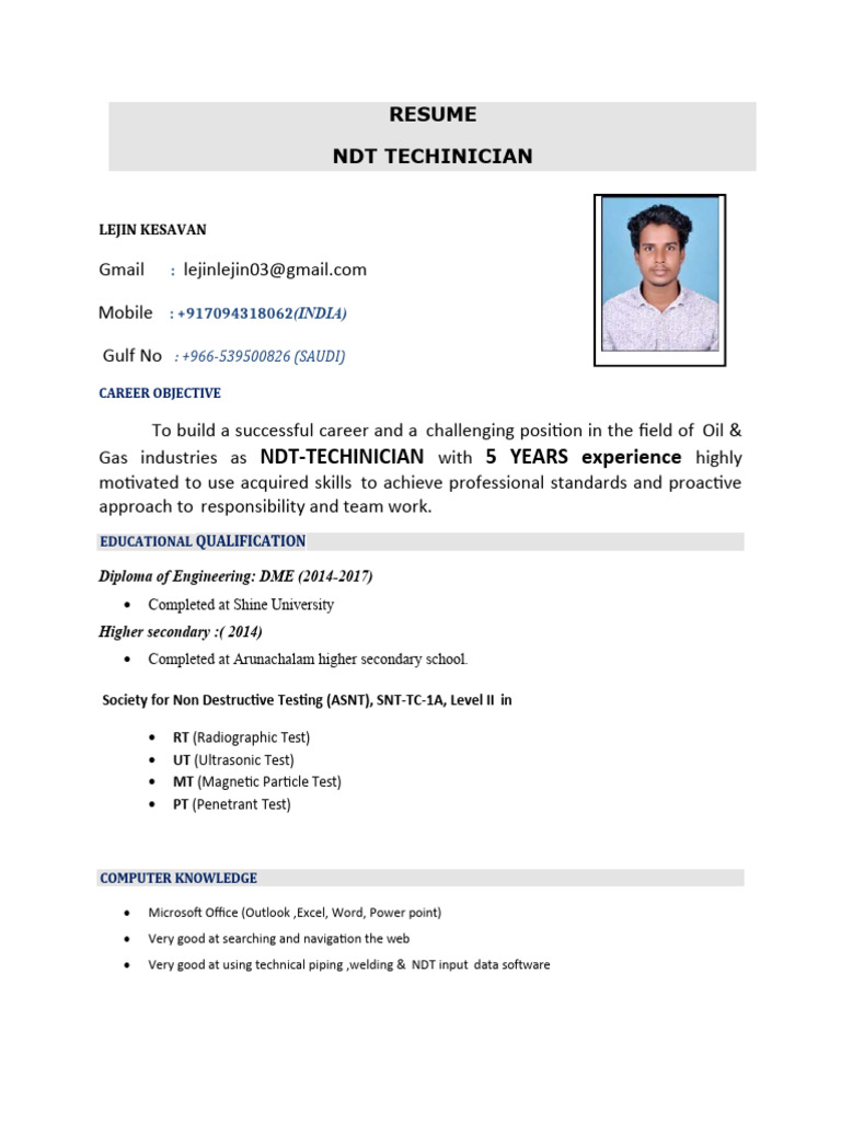 Lejin NDT CV | PDF | Nondestructive Testing | Welding