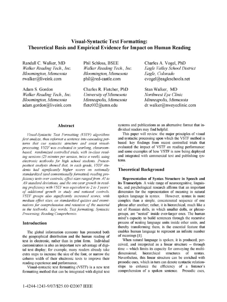 Visual-Syntactic Formatting: Theoretical Basis and Empirical Evidence For Impact Human Reading ...