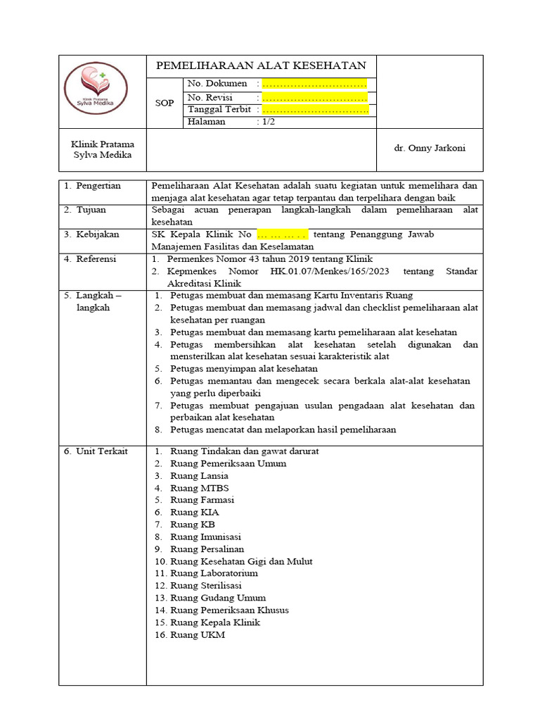 Sop Pemeliharaan Alat Kesehatan Pdf