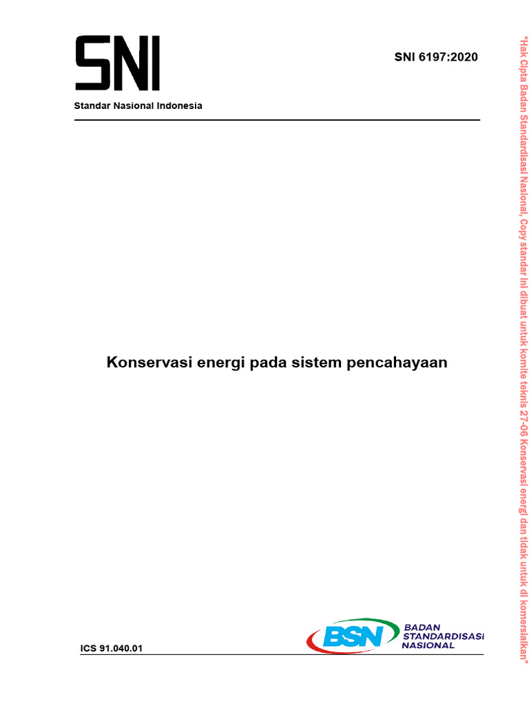 SNI 6197 - 2020 Pencahayaan | PDF