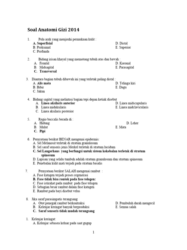Soal Latihan UTS Anatomi | PDF | Kesehatan Holistik | Sains & Matematika