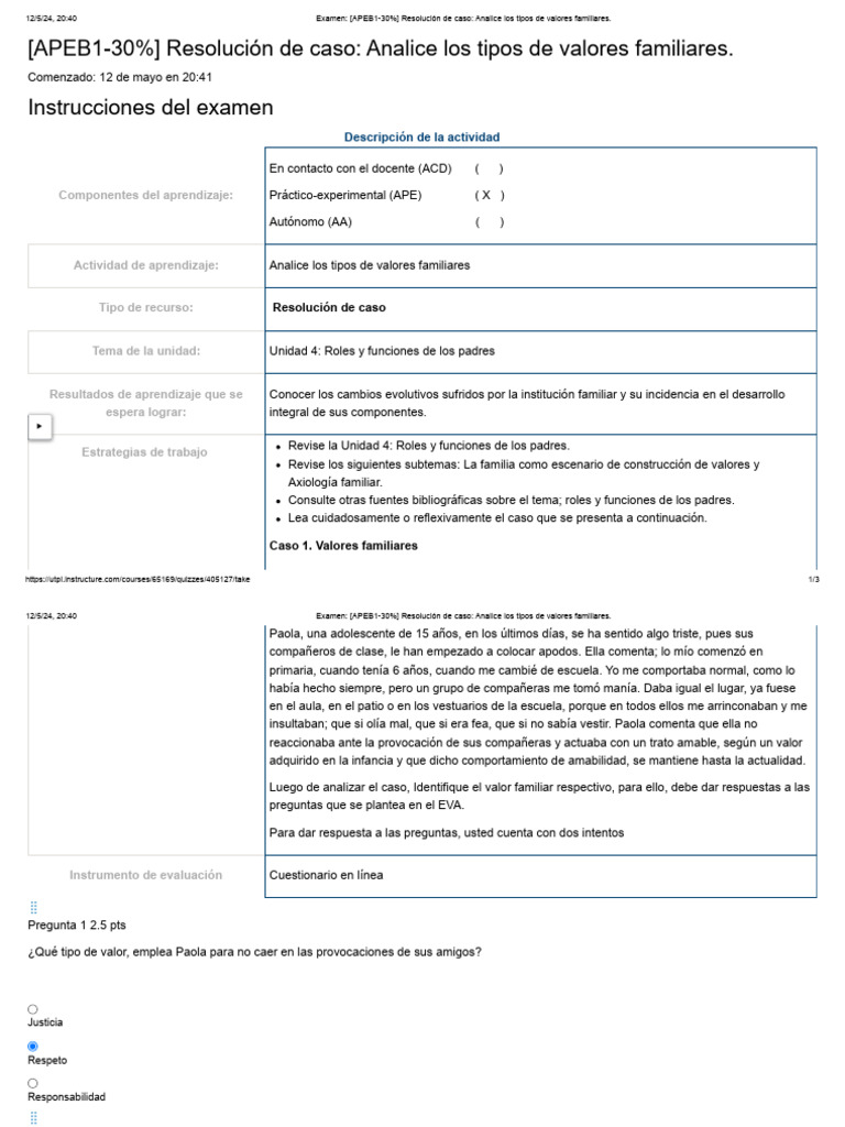 Examen - (APEB1-30%) Resolución de Caso - Analice Los Tipos de Valores Familiares | PDF ...