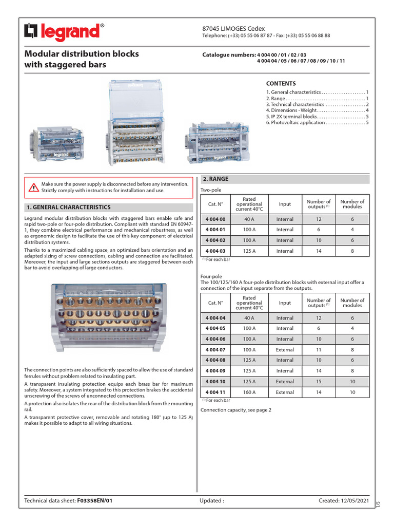 Modular Distribution Blocks With Staggered Bars: Catalogue Numbers ...