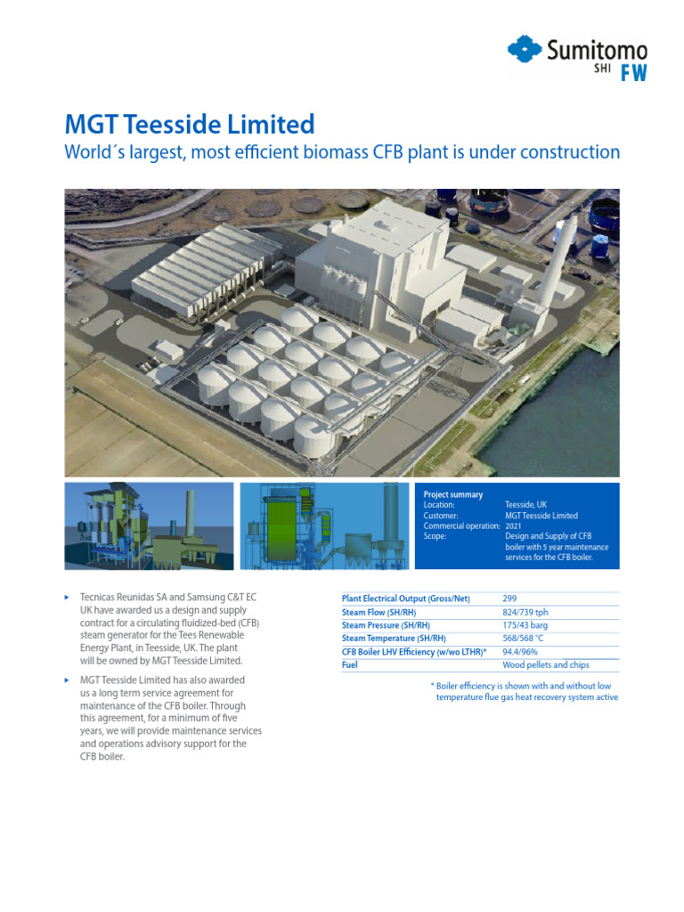 SHI Project Factsheet - MGT Teesside 300MWe Biomass | PDF | Boiler ...
